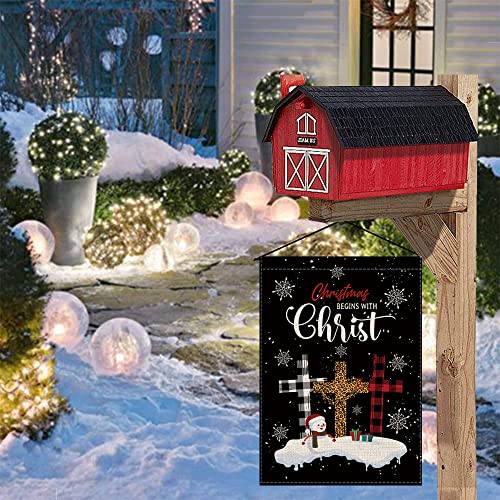 Christmas Garden Flag Christ Cross Religious Double Sided Burlap Vertical 12.5 x 18 Inch Merry Christmas Outdoor Decorations Yard Home Decor