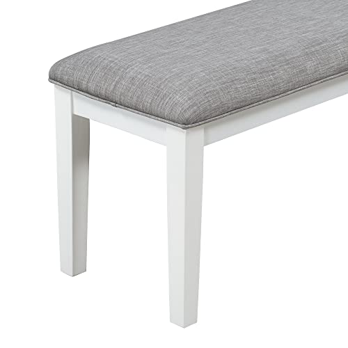Goozio 6 Piece Dining Table Set,Wood Dining Table and 4 Upholstered Chairs and Bench with Cushion, Classic Traditional Style Kitchen Table Set for 6 Person,White+Gray