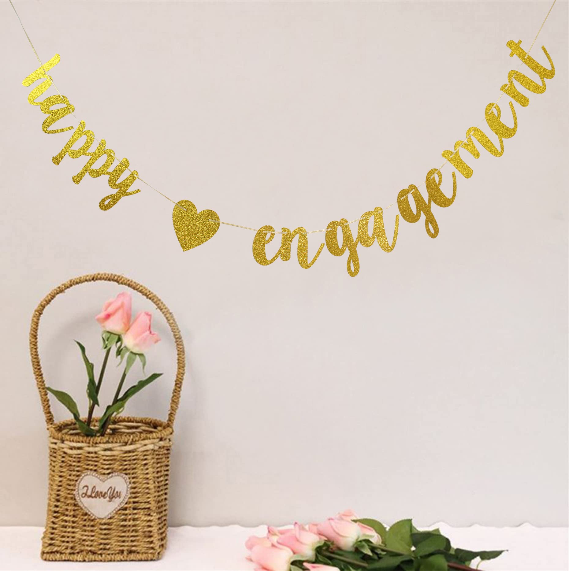 YaFeiDa Happy Engagement Banner Future Mr & Mrs Banner for Engagement Bridal Shower Bride and Groom Party Decorations Pre-Strung Sign (Gold) (SKA-NB024)