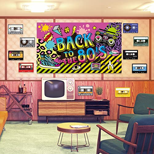 80's Party Decorations, Extra Large Fabric Back to The 80's Hip Hop Sign Party Banner Photo Booth Backdrop Background Wall Decorating Kit for 80's Party Supplies, 70.8 x 43.3 Inch