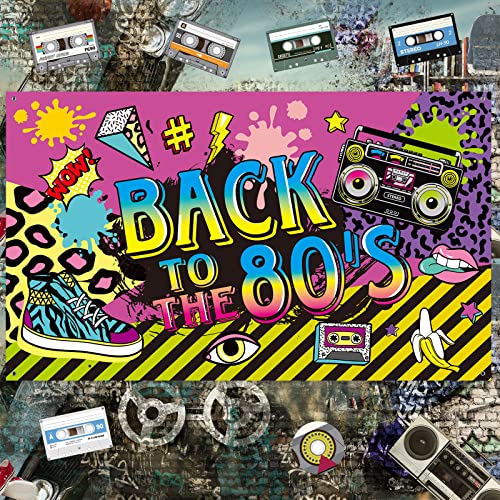 80's Party Decorations, Extra Large Fabric Back to The 80's Hip Hop Sign Party Banner Photo Booth Backdrop Background Wall Decorating Kit for 80's Party Supplies, 70.8 x 43.3 Inch