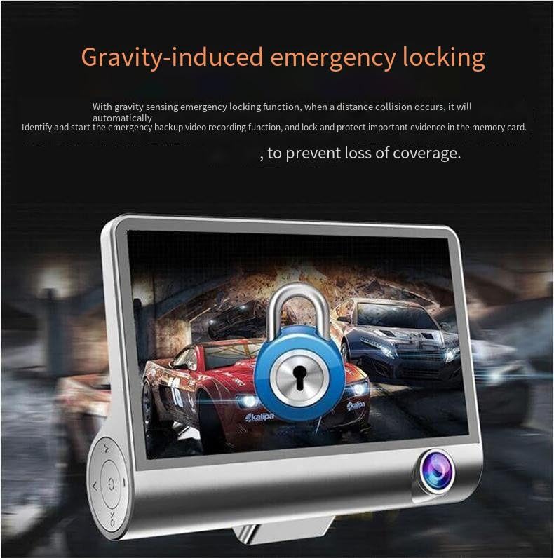 3-Channel Dash Cam with Front and Rear Inside Views, 1080P Full HD with 170-degree Wide-Angle Lens, IR Night Vision, Loop Recording, Reverse Assist, and 24-Hour Parking Recording.