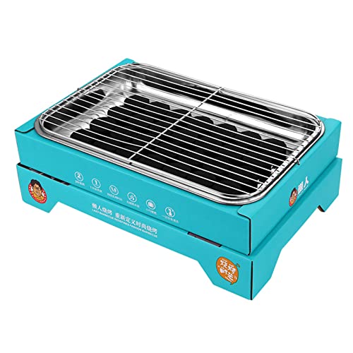 Charcoal Grill, Portable Charcoal Grill, Single Use Compact Detachable Stainless Steel Portable Barbecue Smoker Grill, Compact and Lightweigh and Portable, for Outdoor Camping Barbecue Picnic(BLU