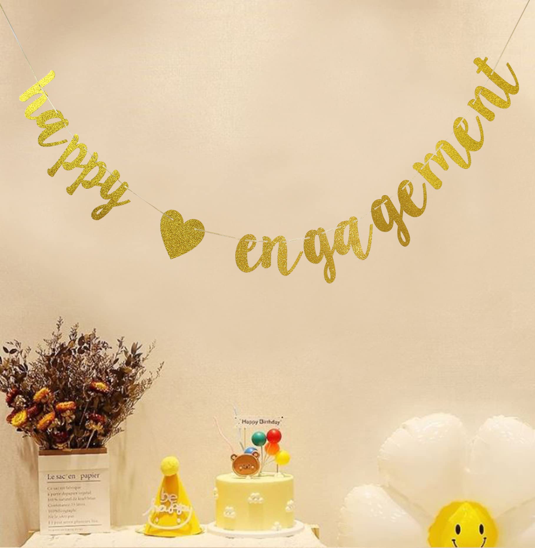 YaFeiDa Happy Engagement Banner Future Mr & Mrs Banner for Engagement Bridal Shower Bride and Groom Party Decorations Pre-Strung Sign (Gold) (SKA-NB024)