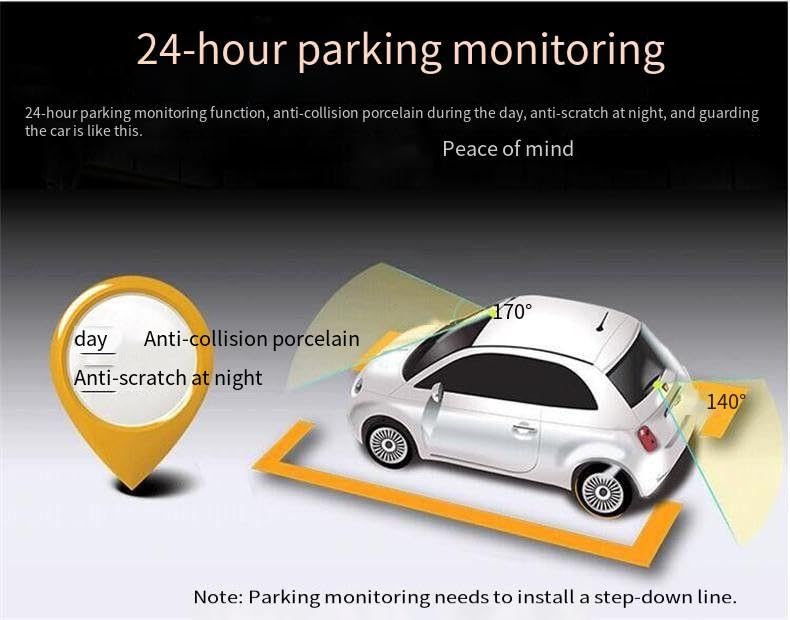 3-Channel Dash Cam with Front and Rear Inside Views, 1080P Full HD with 170-degree Wide-Angle Lens, IR Night Vision, Loop Recording, Reverse Assist, and 24-Hour Parking Recording.