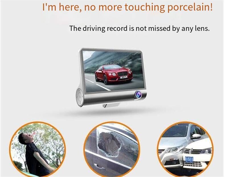 3-Channel Dash Cam with Front and Rear Inside Views, 1080P Full HD with 170-degree Wide-Angle Lens, IR Night Vision, Loop Recording, Reverse Assist, and 24-Hour Parking Recording.