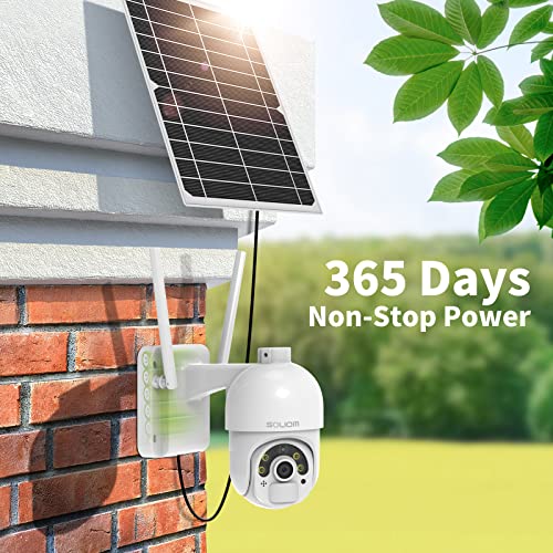 SOLIOM Solar Security Camera Outdoor,WiFi Wireless Battery Powered Rechargeable Home Camera with Panel,Spotlight Color Night Vision and PIR Motion Detection,Siren,2-Way Audio,Cloud Storage/SD S800C
