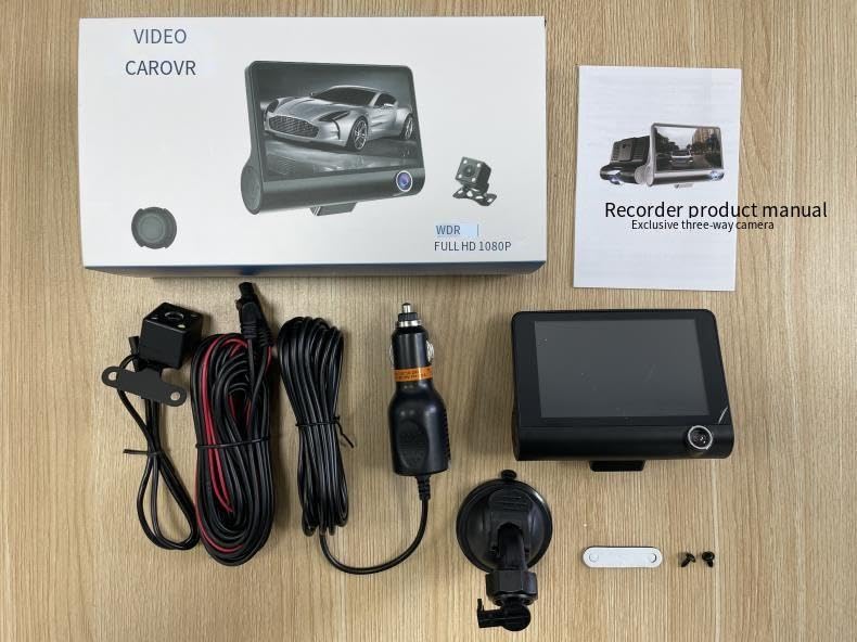 3-Channel Dash Cam with Front and Rear Inside Views, 1080P Full HD with 170-degree Wide-Angle Lens, IR Night Vision, Loop Recording, Reverse Assist, and 24-Hour Parking Recording.