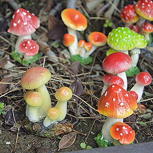 3 Pcs Mushroom Miniature Figurines Mushroom Statue Resin Figurines Fairy Garden Miniature Moss Landscape DIY Terrarium Crafts Ornament Accessories for Home Décor,C