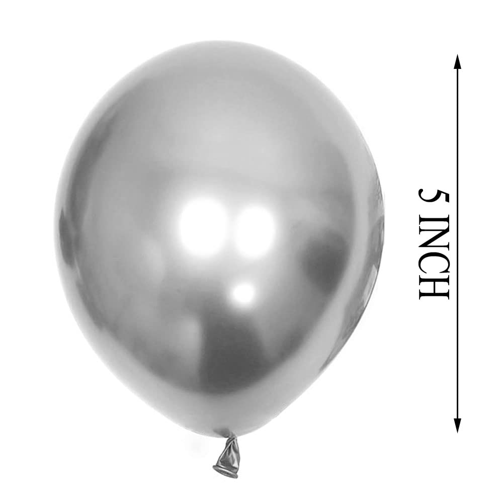 Metallic Chrom Silver Party Balloons 50 PCS 5 Inches Latex Balloons for Birthday arty (Sliver)