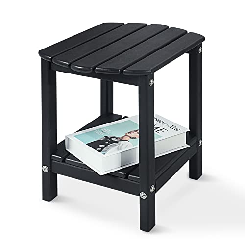 FRUITEAM Adirondack Table Outdoor Side Table, 2-Tier Water-Resistant End Table Modern Plant Table, Easy Maintenance Poly Lumber Patio Table, Indoor Outdoor Companion for Sofa, Garden, Patio, Pool