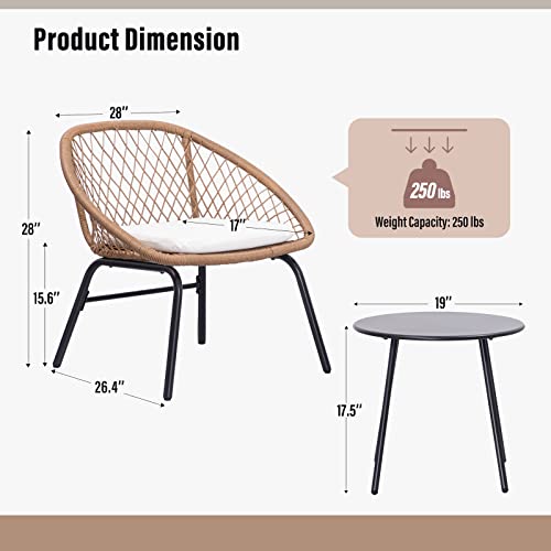 LAUSAINT HOME 3 Piece Patio Bistro Set, Outdoor Wicker Patio Furniture Sets with 2 Wide Chairs and Coffee Table, All-Weather Patio Conversation Set with Diamond Weave Design for Backyard, Balcony