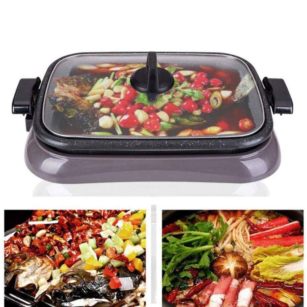 KJHD Frying Pan, Non-stick Deep Dish Heavy Duty Electric Skillet with Tempered Glass Vented Lid and Easy-Pour Spout, Dishwasher Safe