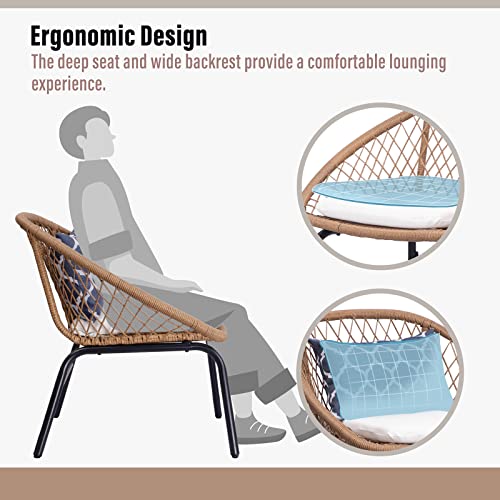 LAUSAINT HOME 3 Piece Patio Bistro Set, Outdoor Wicker Patio Furniture Sets with 2 Wide Chairs and Coffee Table, All-Weather Patio Conversation Set with Diamond Weave Design for Backyard, Balcony
