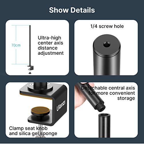 PICTRON Live Broadcast Boom Arm, ULANZI Flexible Desk Mount Camera Arm Clamp Webcam Stand, Microphone Boom Arm for Blue Yeti Snowball Yeti Nano, Webcam, Camera, LED Light, Voice Recording, Podcasting