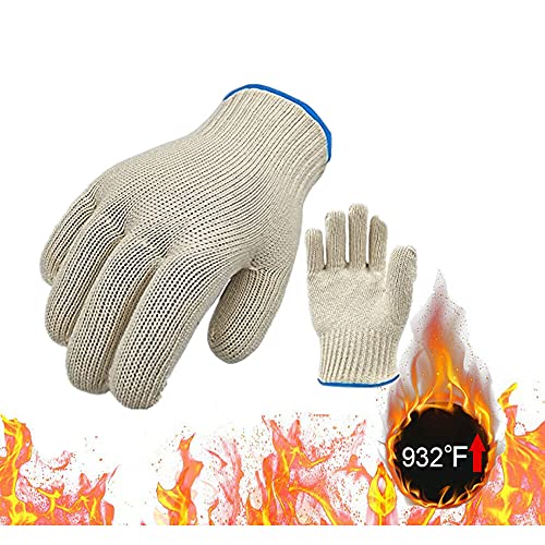 Heat Resistant Oven Mitts, Yarn High Temperature Resistant Kitchen Gloves with Fingers, Durable Gloves for Oven BBQ Garden Work (2 Pair, Orange+White)