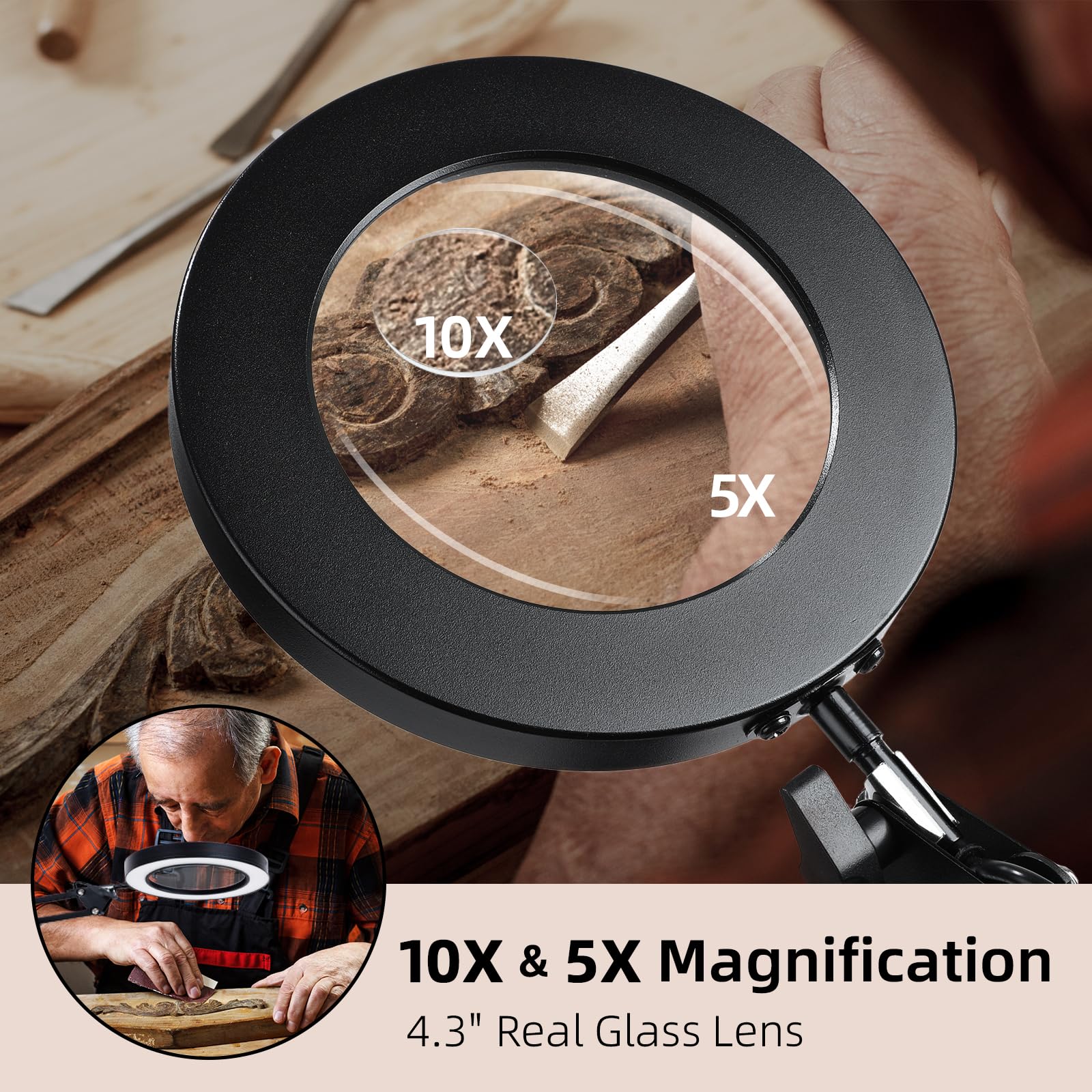 Magnifying Glass with Light, EOOKU 3-in-1 Magnifying Desk Lamp 5X & 10X Magnifying Glass with Light, Adjustable Swivel Gooseneck Arms & Heavy Duty Base Plate…