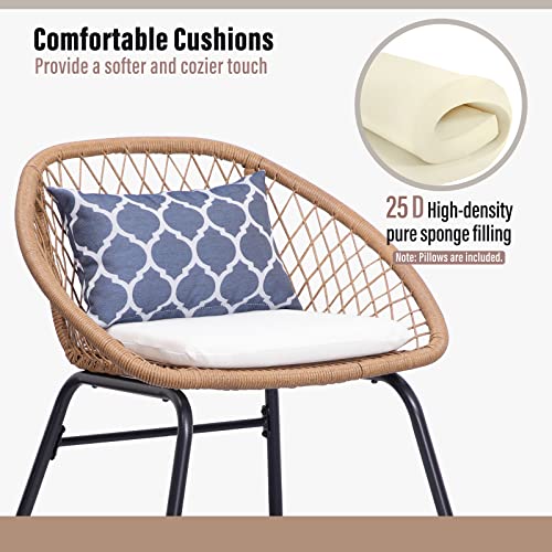 LAUSAINT HOME 3 Piece Patio Bistro Set, Outdoor Wicker Patio Furniture Sets with 2 Wide Chairs and Coffee Table, All-Weather Patio Conversation Set with Diamond Weave Design for Backyard, Balcony