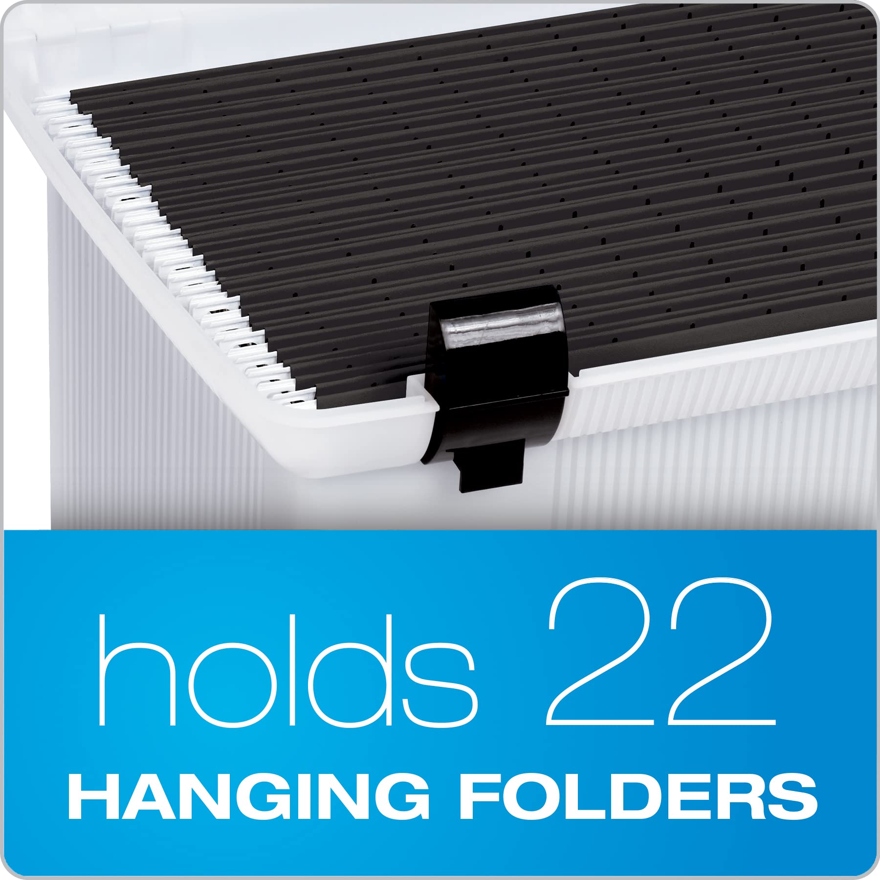 Pendaflex Portable File Box, Frosted White, Hinged Lid with Double Latch Closure, 3 Black Letter Size Hanging Folders Included (41745AMZ)