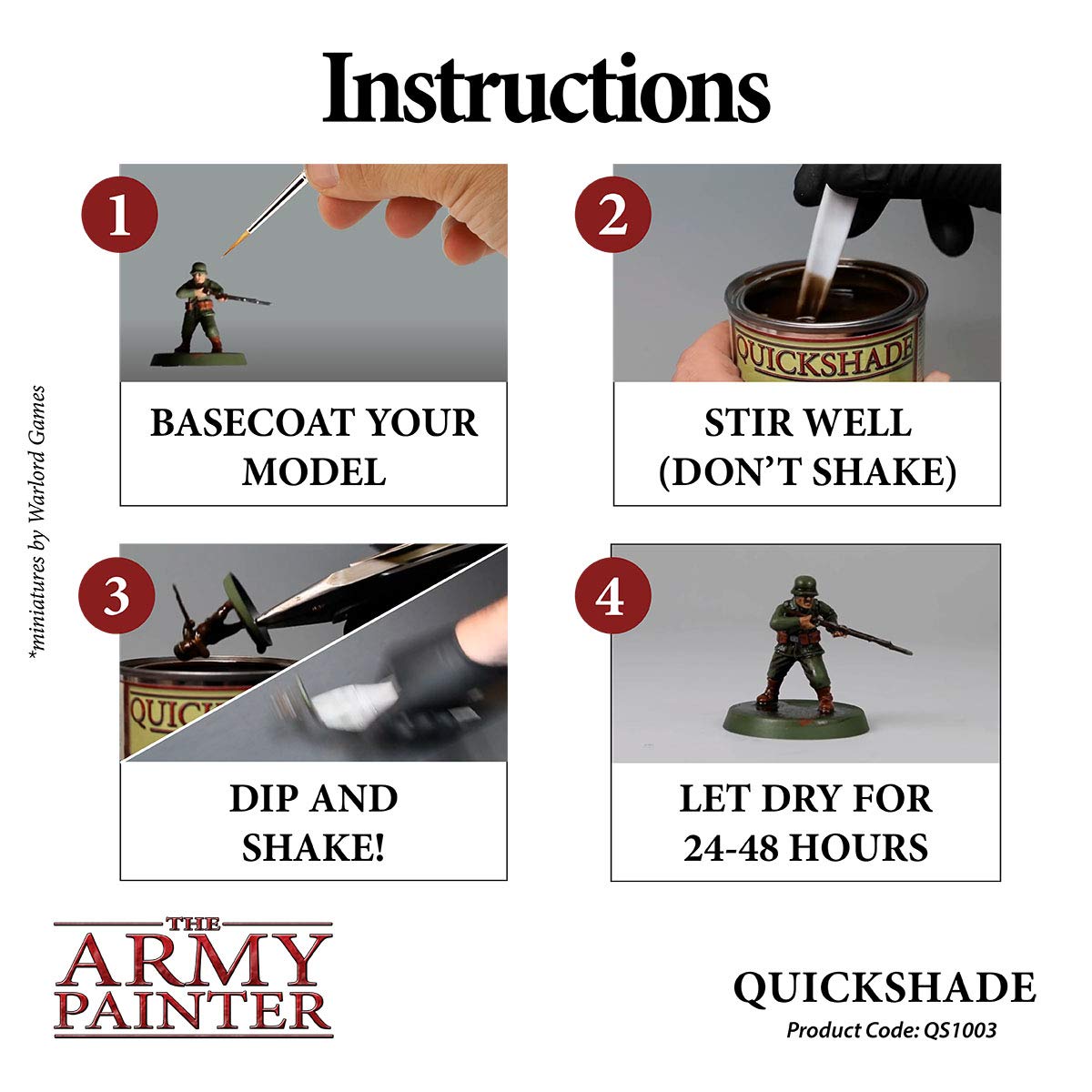 The Army Painter Quickshade Miniature Varnish for Miniature Painting, Dark Tone Model Paint Quickshade Varnish, Pot/Can, 250 ml, Approximately 8.45 oz