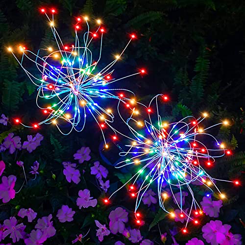 2 Pack Solar Garden Lights, Solar Firework Lights, Dengduoduo Solar Lights Outdoor Waterproof with 2 Lighting Modes, Landscape Light for Walkway, Garden, Patio, Yard, Flowerbed, Parties (Colorful)