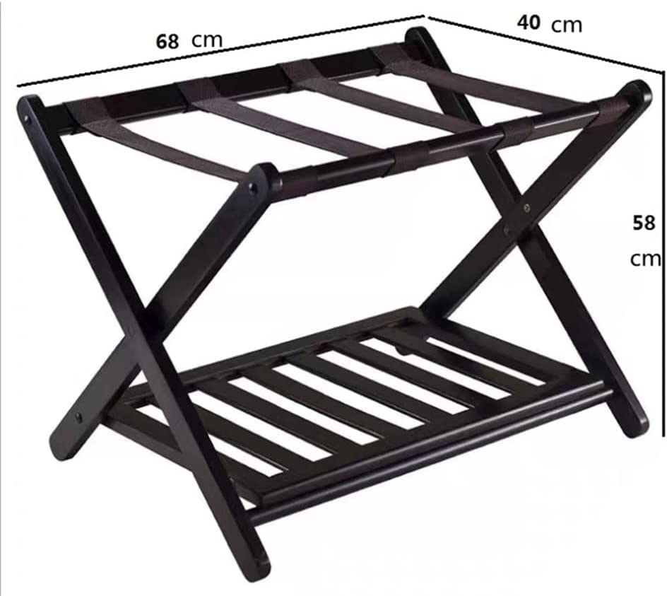 Guest Room Luggage Rack, Folding Suitcase Stand Luggage Rack, Solid Wood Multifunctional Clothes Rack Foldable 2 Tiered Suitcase Rack with Easy Assembly for Hotel Apartment (Color : Black, Size : 60x5