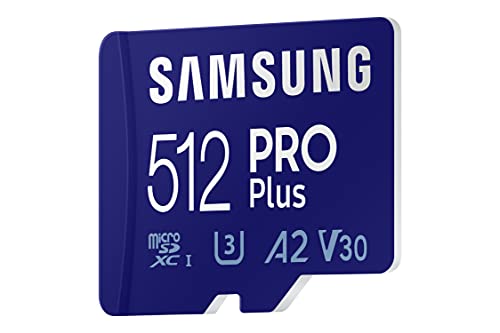 SAMSUNG PRO Plus + Reader 512GB microSDXC Up to 160MB/s UHS-I, U3, A2, V30, Full HD & 4K UHD Memory Card for Android Smartphones, Tablets, Go Pro and DJI Drone (MB-MD512KB/AM)