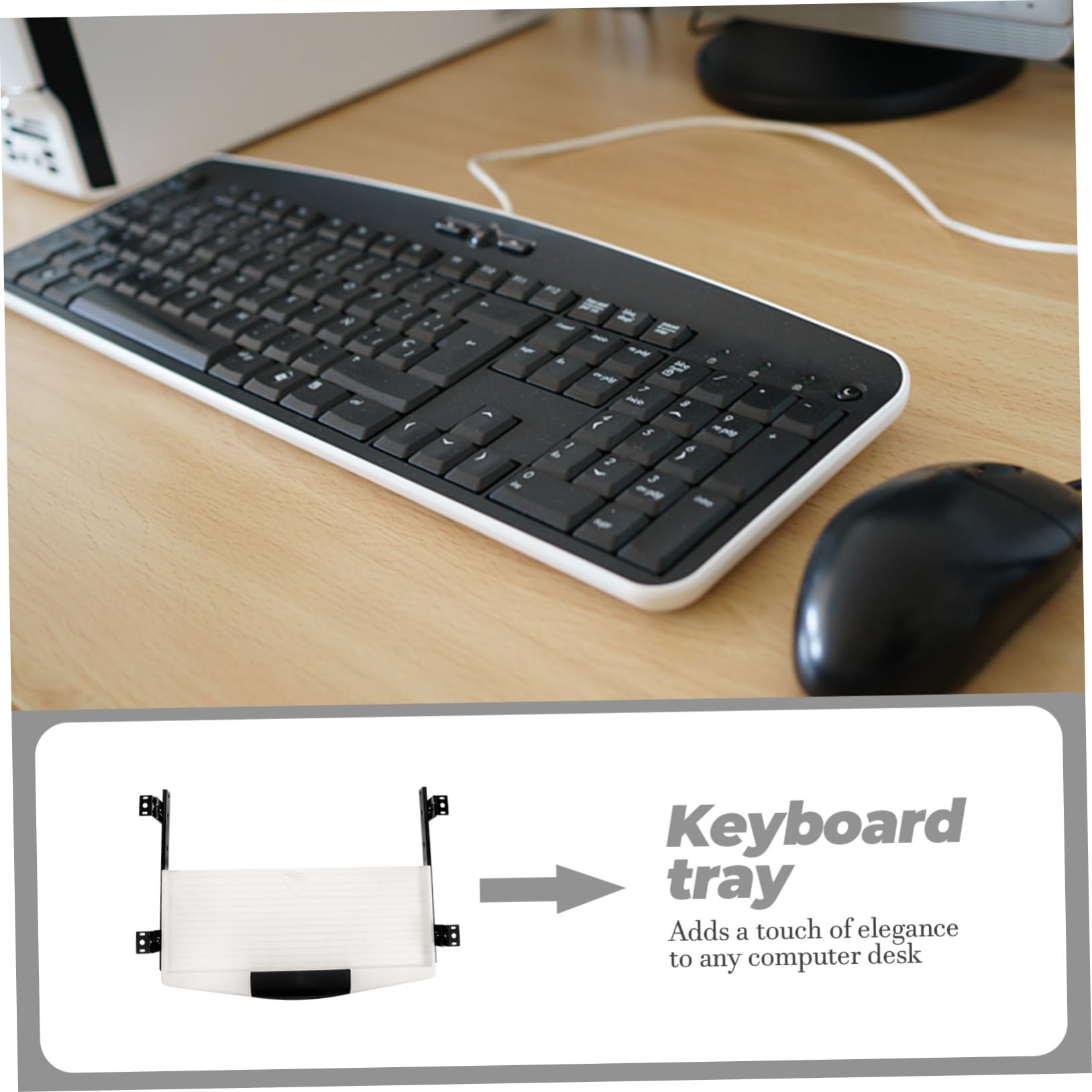 Housoutil Abs Plastic Keyboard Tray Keyboard Guide Rail Computer Desk Accessory Side Mount Keyboard Storage