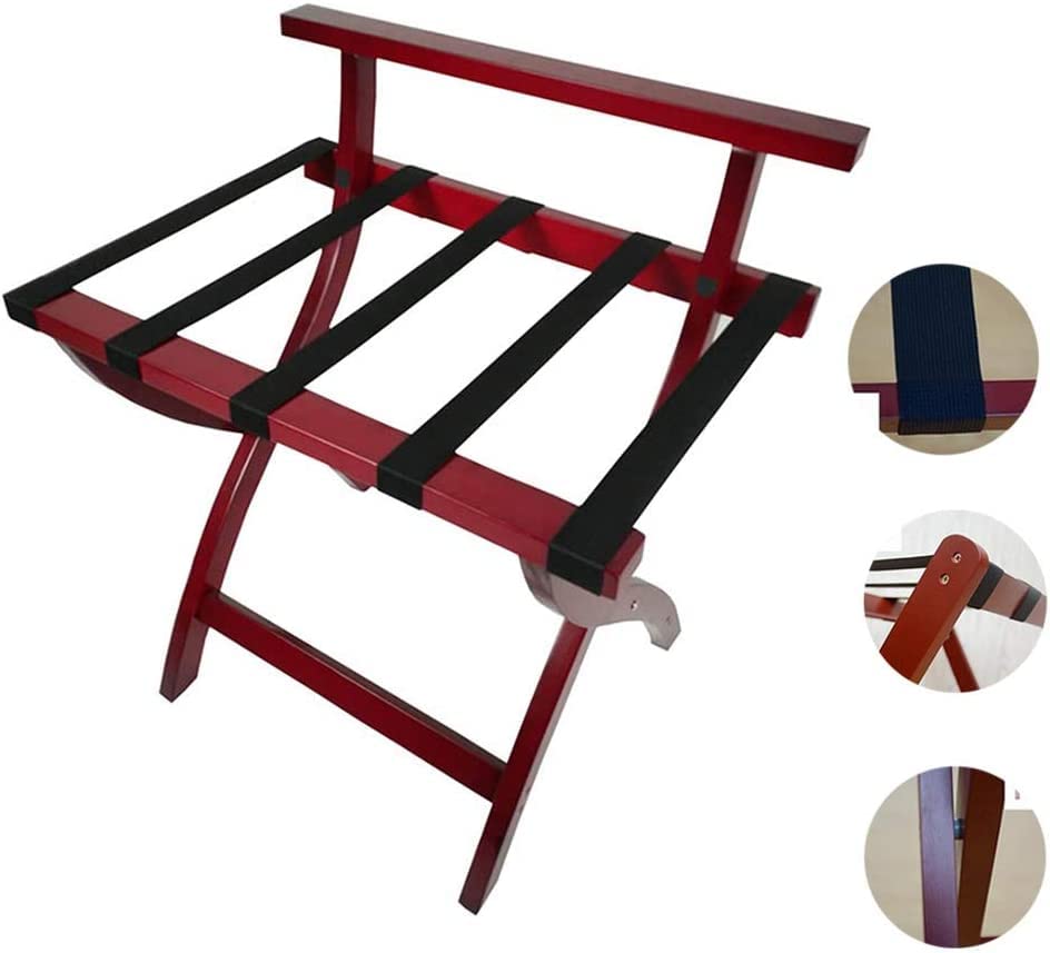 Guest Room Luggage Rack, Folding Suitcase Stand Luggage Rack Suitcase Stand Backrest Foldable Shelf Solid Wood 5 Nylon Bandages Easy to Carry Hotel Multifunction,2 Colours (Color : A, Size : 60x43x67c