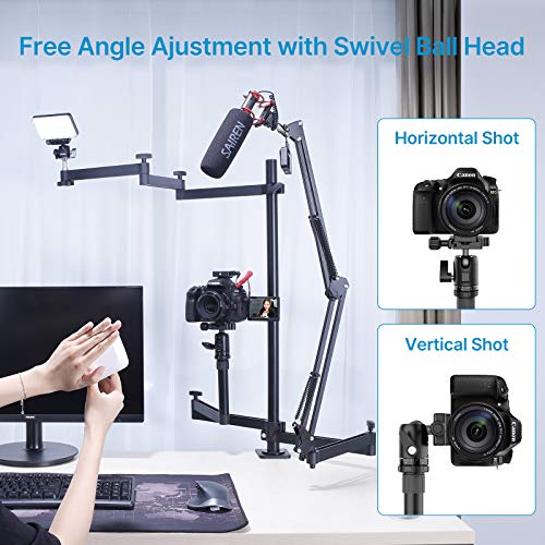 PICTRON Live Broadcast Boom Arm, ULANZI Flexible Desk Mount Camera Arm Clamp Webcam Stand, Microphone Boom Arm for Blue Yeti Snowball Yeti Nano, Webcam, Camera, LED Light, Voice Recording, Podcasting
