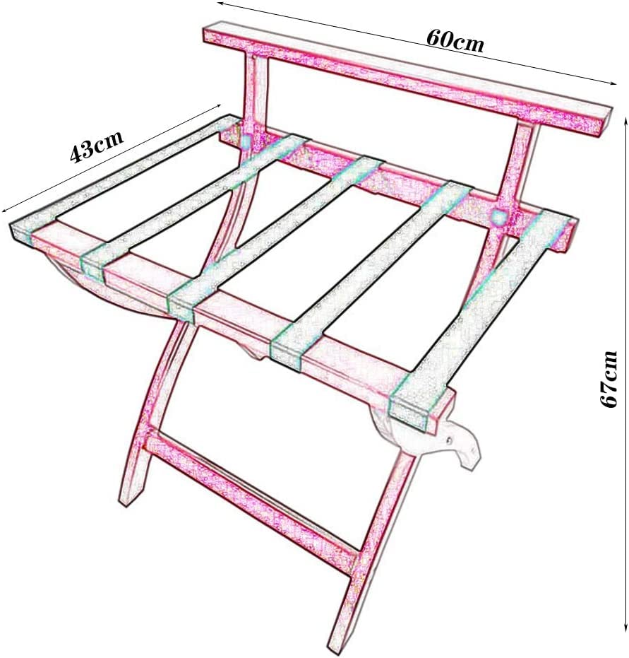 Guest Room Luggage Rack, Folding Suitcase Stand Luggage Rack Suitcase Stand Backrest Foldable Shelf Solid Wood 5 Nylon Bandages Easy to Carry Hotel Multifunction,2 Colours (Color : A, Size : 60x43x67c