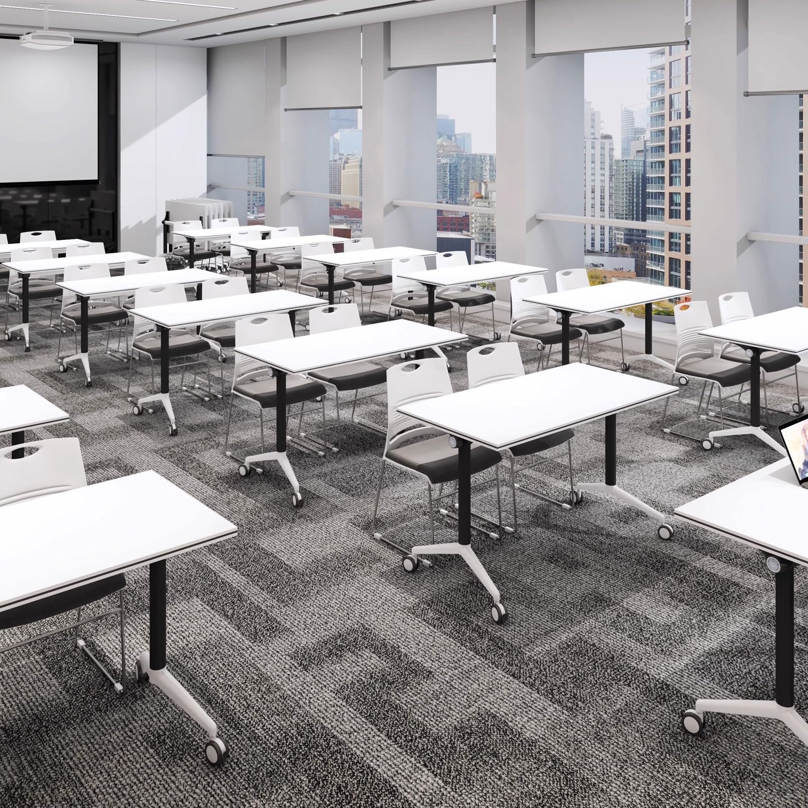 DRemdo conference table,modern white office folding Flip Top Mobile Training Table 47.2"D x 15.7"W x 29.5"H The Squared Tablewith wheels is convenient and fast,suitable for office,meeting room,classr