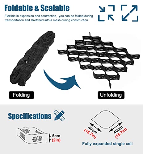 ZIMGOD Pea Gravel Grid Paving Stabilizer, Geocell Ground Grid 2" Depth, Polyethylene Geo Grid Pavers, for Garden Pathway Driveways Subgrade Work (Size : 3m x 4m (10ft x 13ft))