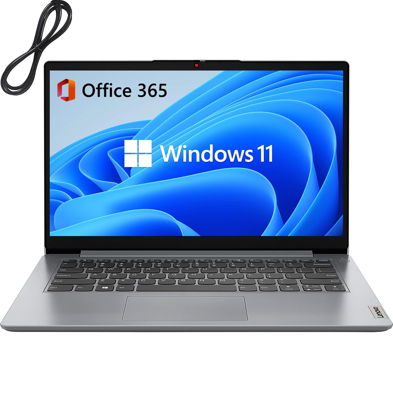 Lenovo IdeaPad 1i 14" Laptop Computer, Quad-Core Intel Pentium Silver N5030 Processor, 4GB DDR4 RAM, 128GB eMMC, WiFi 6, Bluetooth 5.1, Cloud Grey, Windows 11 S, BROAG USB Extension Cable