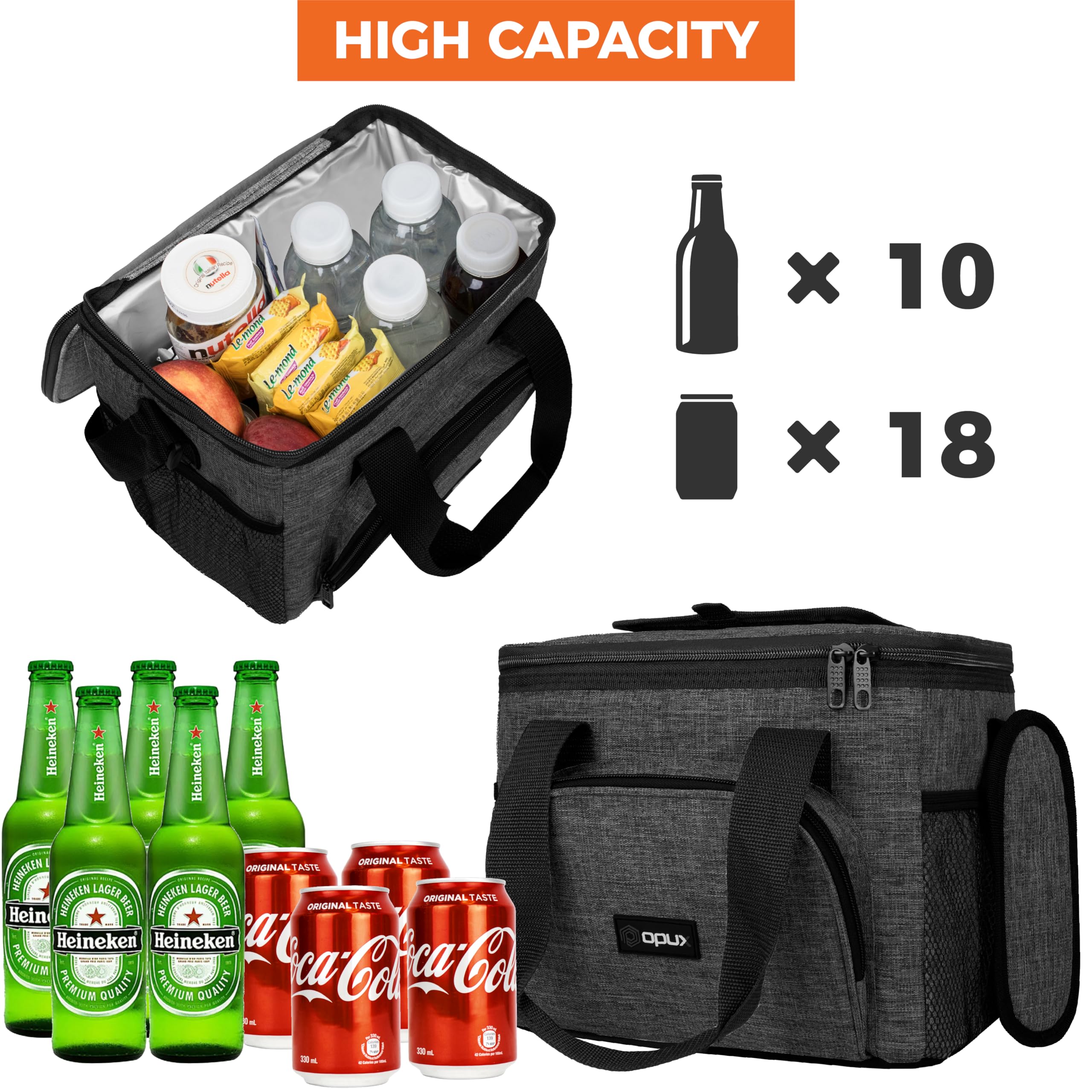 OPUX Insulated Collapsible Soft Cooler 9 Quart | Lunch Bag for Men, Small Travel Cooler for Camping, Family, BBQ, Picnic, Beach, Car, Soft-Sided Leakproof Lunch Box for Work | Fits 16 Cans (Charcoal)