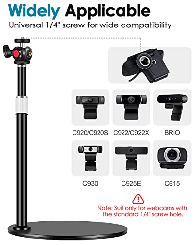 Nycetek Webcam Tripod Stand for Desk: Webcam Stand for Logitech Brio | C920 | C922 - Height & Angle Adjustable Desktop Tripod for Light & 1/4" Thread for Live Streaming | Video Calling