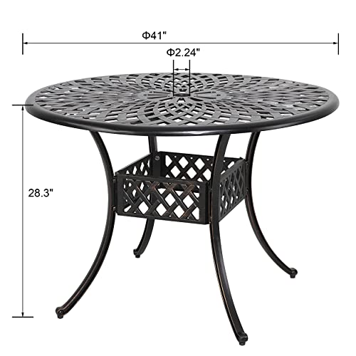 Nuu Garden 42 Inch Patio Dining Table Round Cast Aluminum Bistro Table with Umbrella Hole for Backyard Garden Black with Antique Bronze at The Edge