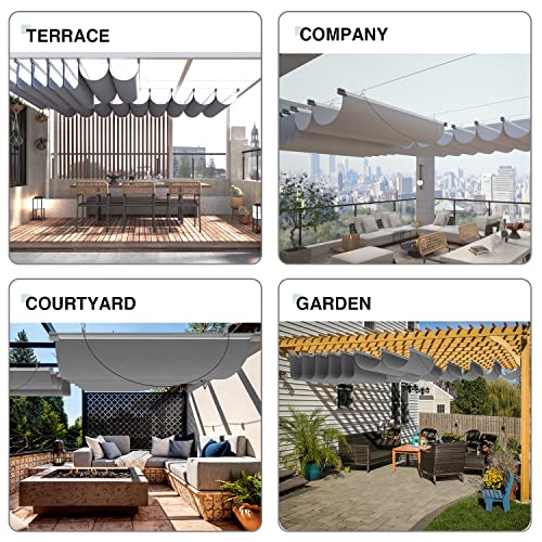 ECOOPTS 3'x16' Retractable Water-Resistant Wave Sun Shade Canopy Pergola Cover Shade Sail Awning for Outdoor Patio Porch Garden Deck Backyard (Light Grey)