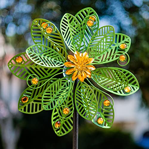 Stargarden Wind Spinner Outdoor,Metal Double Wind Sculpture Hollowed-Out Leaf Design for Yard and Garden 58 * 13.5 Inch