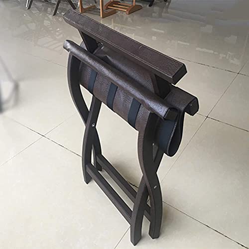 Guest Room Luggage Rack, Folding Suitcase Stand Luggage Rack Luggage Rack, Solid Wood Hotel Luggage Rack, Hotel Room Leather Rack, Folding Floor Household Clothes Rack (Color : Brown, Size : 60x45x67.