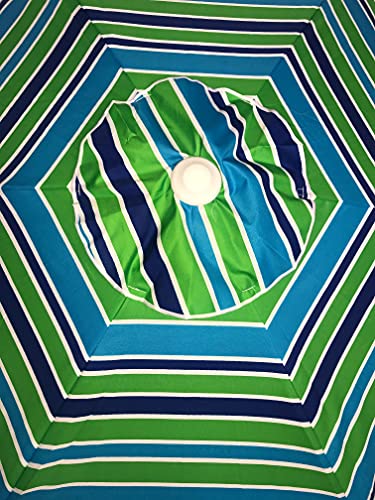 Sunspecs 6.5 feet Outdoor Patio Beach Garden Umbrella with Fat Pole Tilt Matching Carry Bag (GreenBlue stripes)