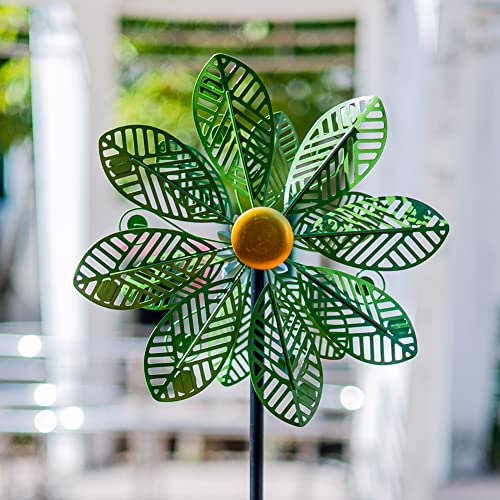 Stargarden Wind Spinner Outdoor,Metal Double Wind Sculpture Hollowed-Out Leaf Design for Yard and Garden 58 * 13.5 Inch