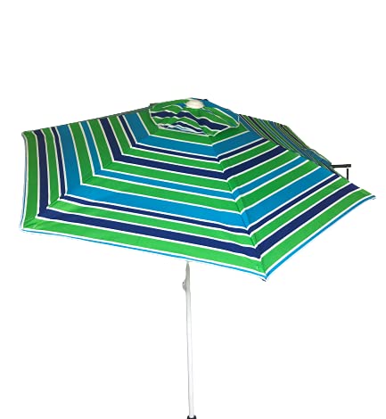 Sunspecs 6.5 feet Outdoor Patio Beach Garden Umbrella with Fat Pole Tilt Matching Carry Bag (GreenBlue stripes)