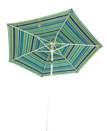Sunspecs 6.5 feet Outdoor Patio Beach Garden Umbrella with Fat Pole Tilt Matching Carry Bag (GreenBlue stripes)
