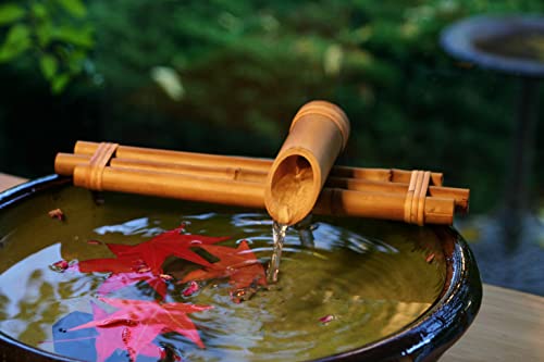 Bamboo Accents Water Fountain with Pump, Indoor/Outdoor Fountain, 12” Wide Three-Arm Style Base, Smooth Split-Resistant Bamboo to Create Your Own Zen Fountain (Container Not Included)