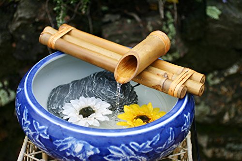 Bamboo Accents Water Fountain with Pump, Indoor/Outdoor Fountain, 12” Wide Three-Arm Style Base, Smooth Split-Resistant Bamboo to Create Your Own Zen Fountain (Container Not Included)