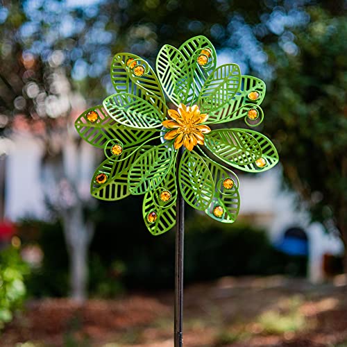 Stargarden Wind Spinner Outdoor,Metal Double Wind Sculpture Hollowed-Out Leaf Design for Yard and Garden 58 * 13.5 Inch