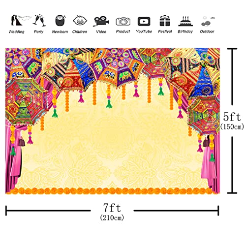 Aperturee Macrame Indian Traditional Wedding Backdrop 7x5ft Orange Flower Marigold Hindu Marriage Curtain Photography Background Party Decoration Bridal Shower Ceremony Decor Photo Booth Studio Props
