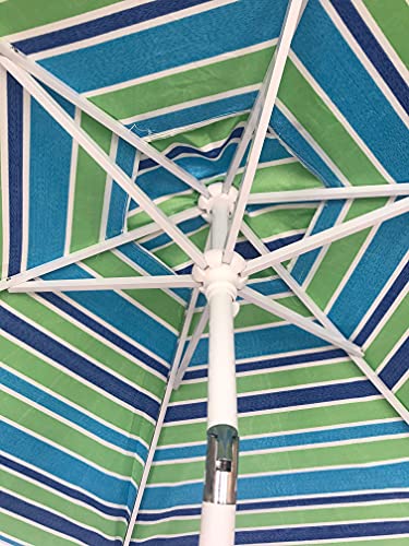 Sunspecs 6.5 feet Outdoor Patio Beach Garden Umbrella with Fat Pole Tilt Matching Carry Bag (GreenBlue stripes)