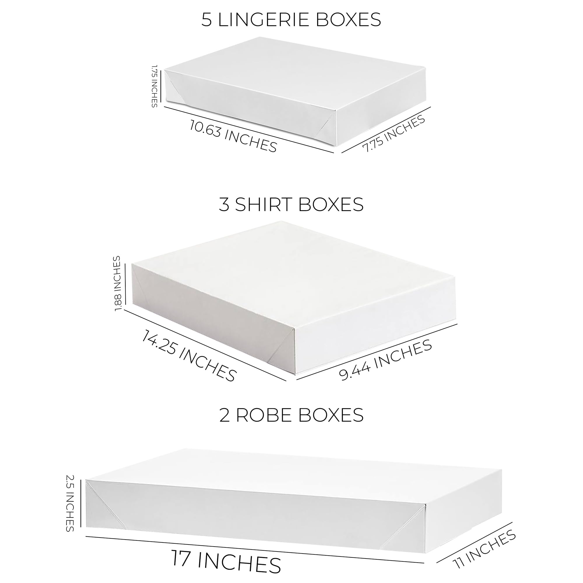 White Gift Box - 10 Pack Assortment - Great For All Occasions: Birthdays, Holidays, Graduations and Special Occasions, Assorted 2 Robe Gift Boxes, 3 Shirt Gift Boxes and 5 Lingerie Gift Boxes by ALEF